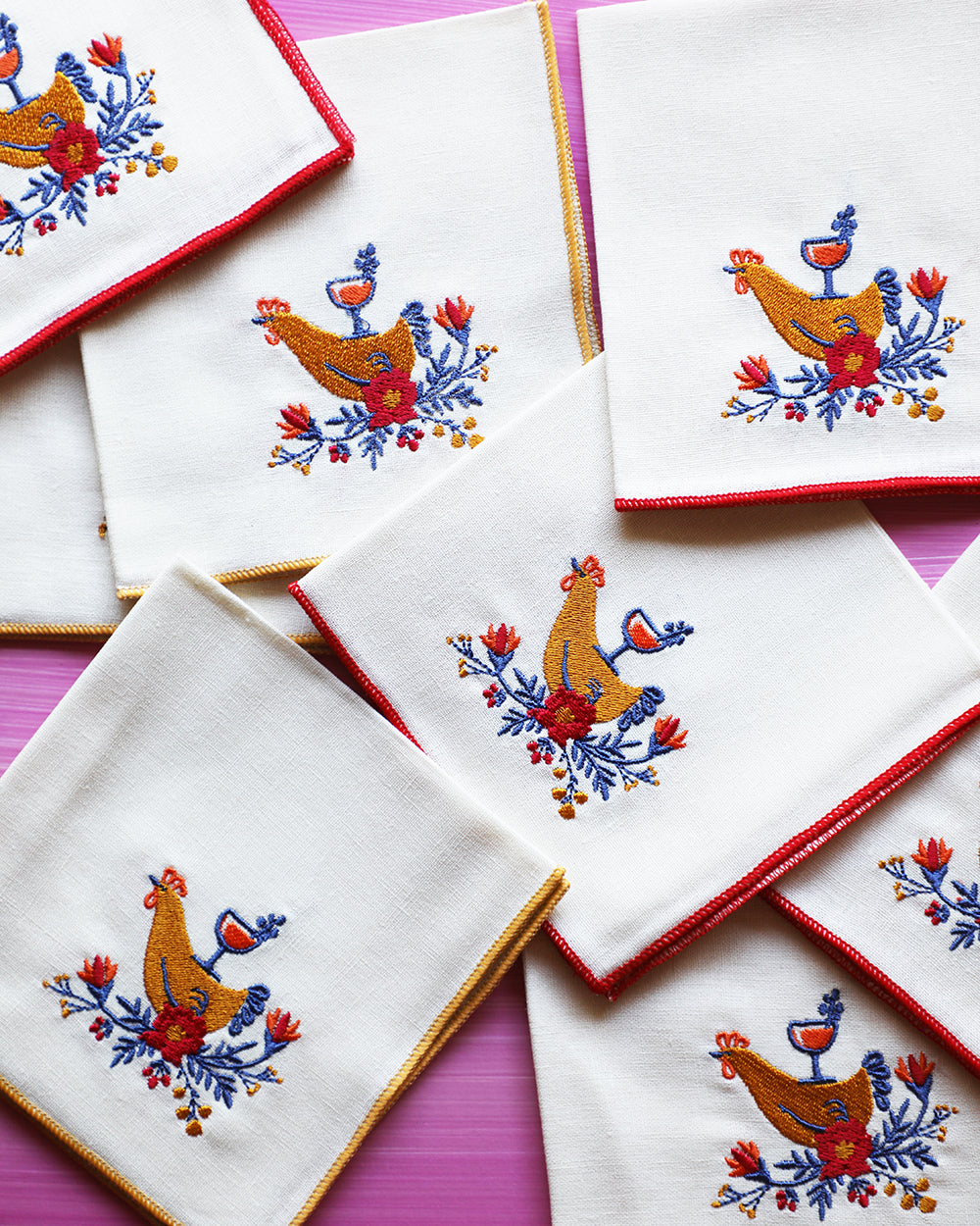 Chicken and Coupe Embroidered Cocktail Napkins, set of 4 – Drinking ...